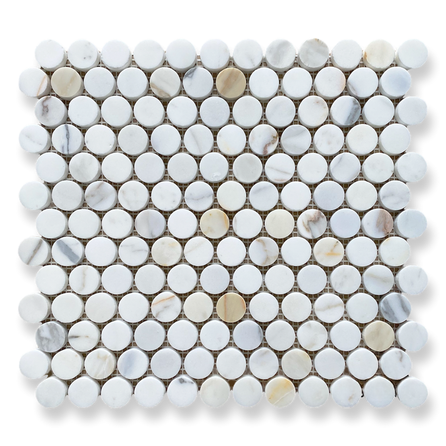 CALACATTA GOLD HONED PENNY ROUNDS – Byzantine Design