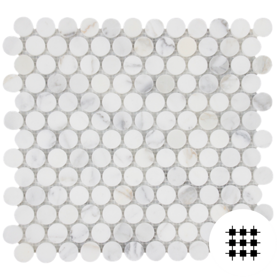 CALACATTA GOLD HONED PENNY ROUNDS – Byzantine Design